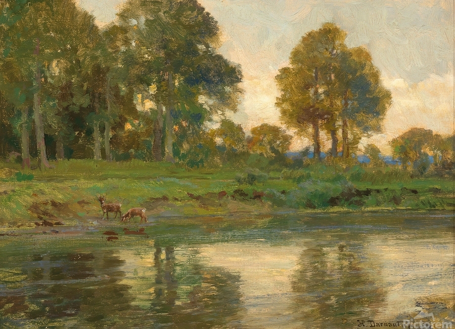Red Deer by a Pond at Sunset [1934] by Hugo Darnaut [1850–1937] by ...